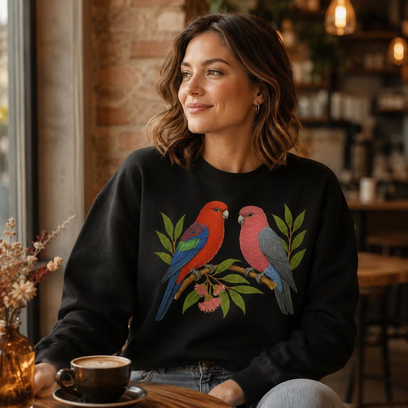 Faux Embroidery Australian Birds Sweatshirt, Botanical Nature Crewneck ...