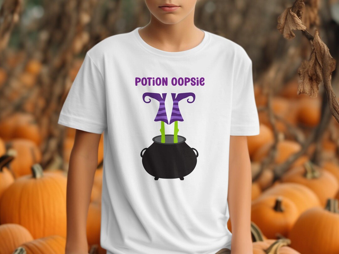 Potion Oopsie Witch Legs in Cauldron Halloween Humor Graphic Tee Funny ...