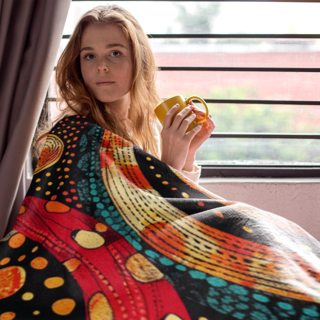 Vibrant Indigenous Boho Aboriginal Design Blanket Colorful Swirls ...