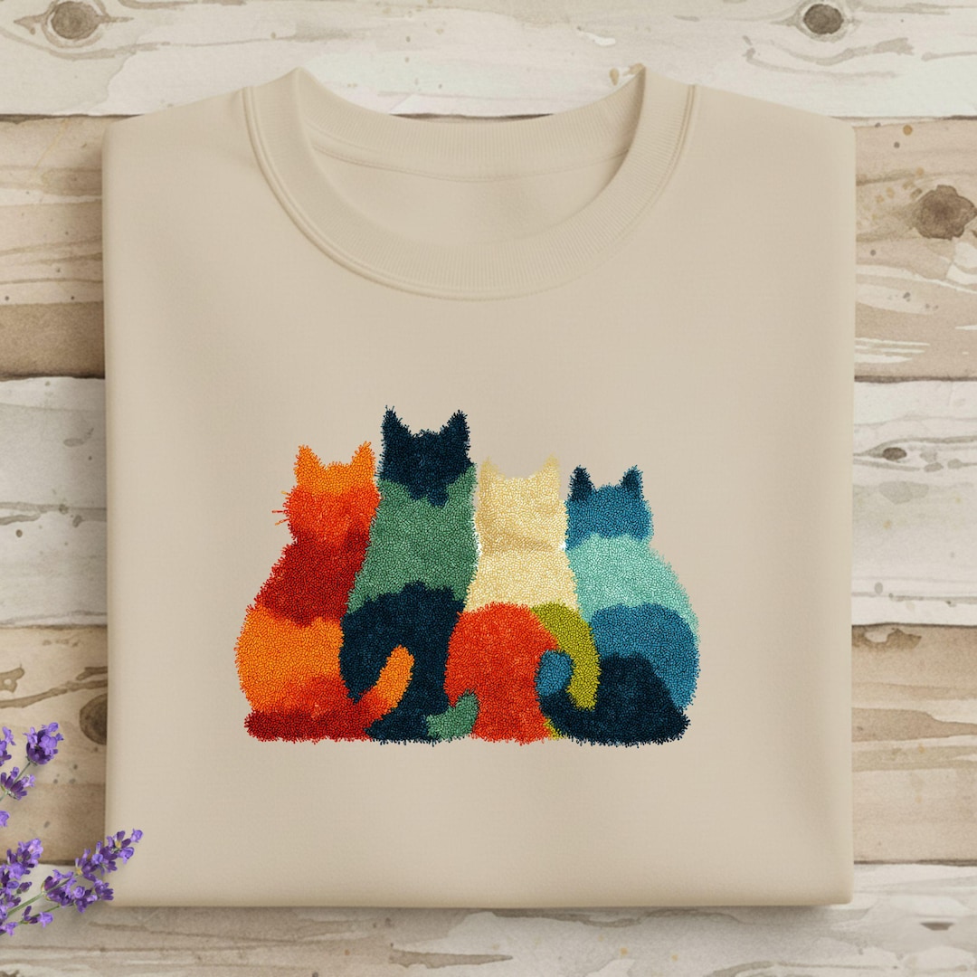Latch Hook Cat Sweatshirt, Illustration-style Cat Mom Pullover - Etsy