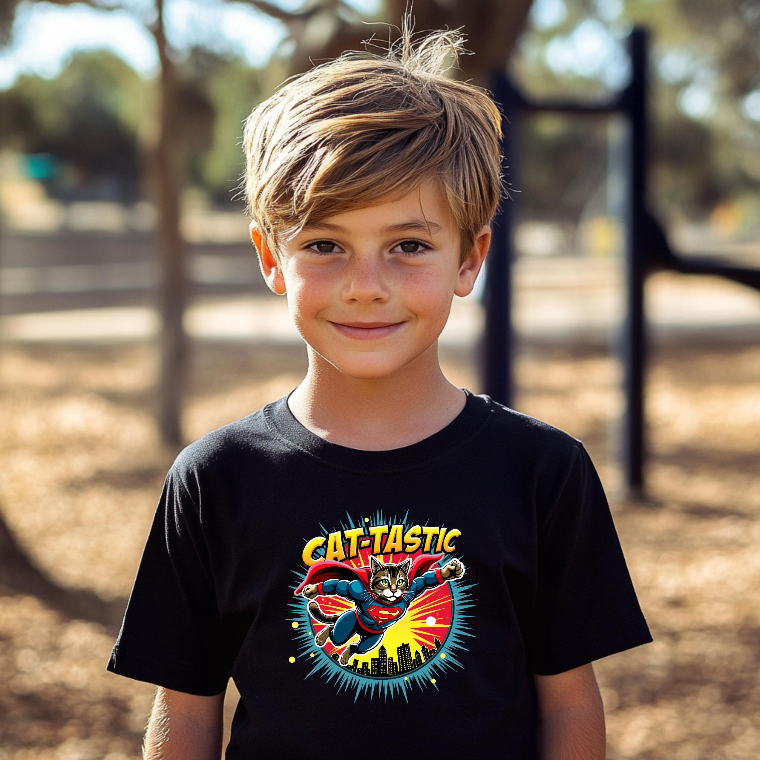 Cat-tastic Superhero Cat Kids T-shirt, Fun Kitten Graphic Tee, Youth ...
