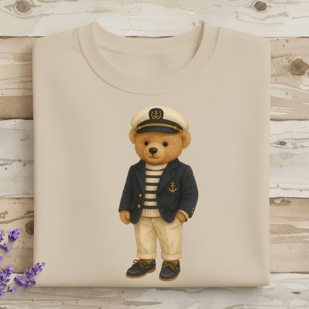 Nautical Teddy Bear Sweatshirt, Coastal Captain Design - Etsy