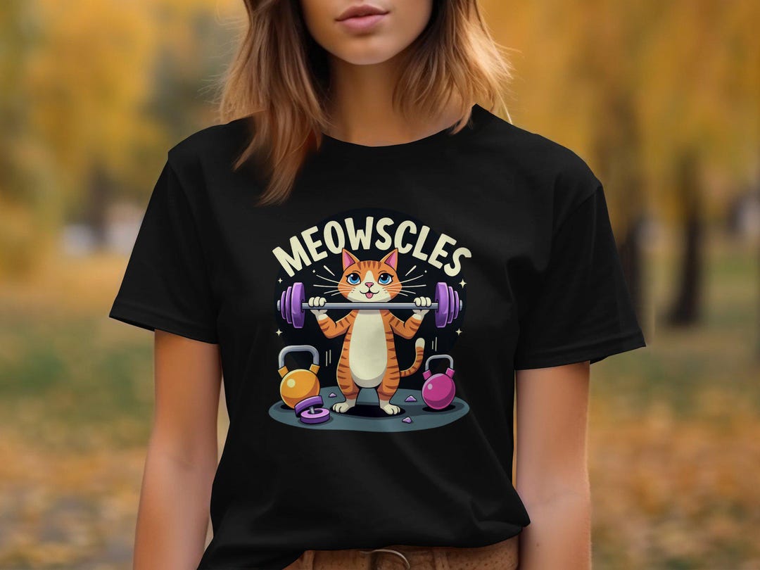 Funny Cat Workout T-shirt, Meowscles Fitness Gym Tee, Cute Cat Lifting ...