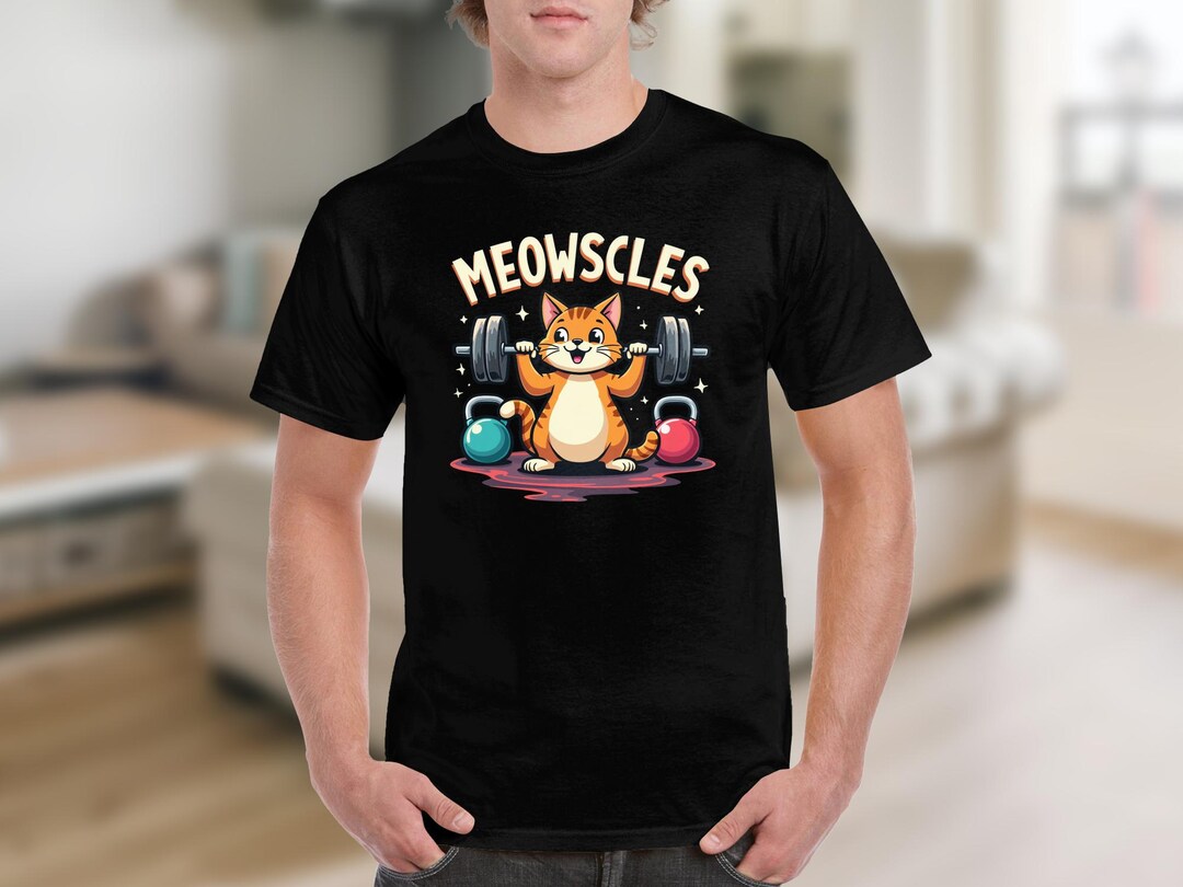 Meowscles Weightlifting Cat Funny T-shirt for Fitness Lovers, Cute ...