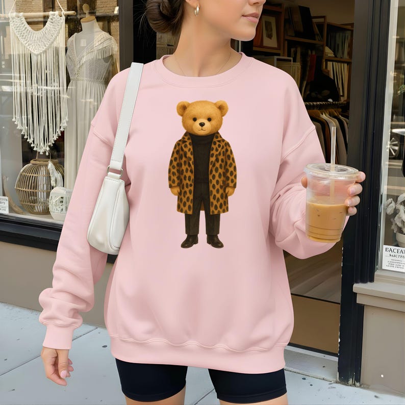 Leopard Coat Teddy Bear Sweatshirt, Cozy Fashion Pullover - Etsy