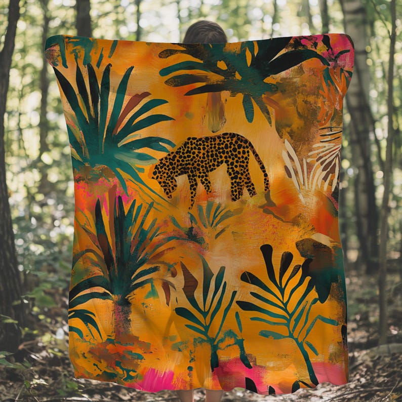 African Inspired Jungle Animal Print Blanket, Safari Theme Bedding ...