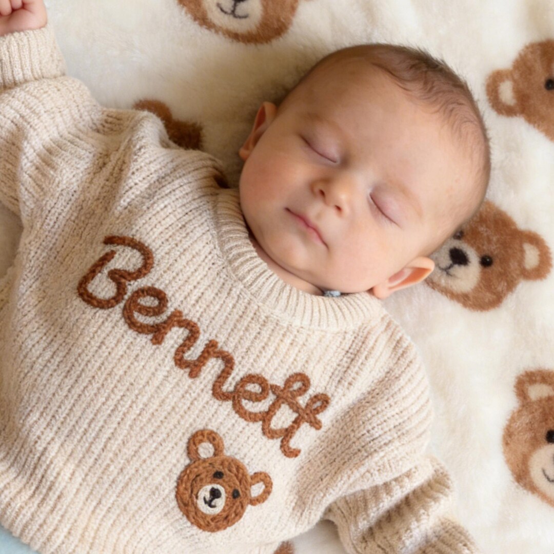 Personalized Baby Sweater, Custom Name Sweater With Bear, Embroidered ...