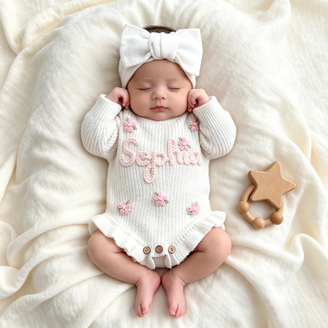 Hand Embroidered Name Baby Romper Set, Personalized Coming Home Outfit ...