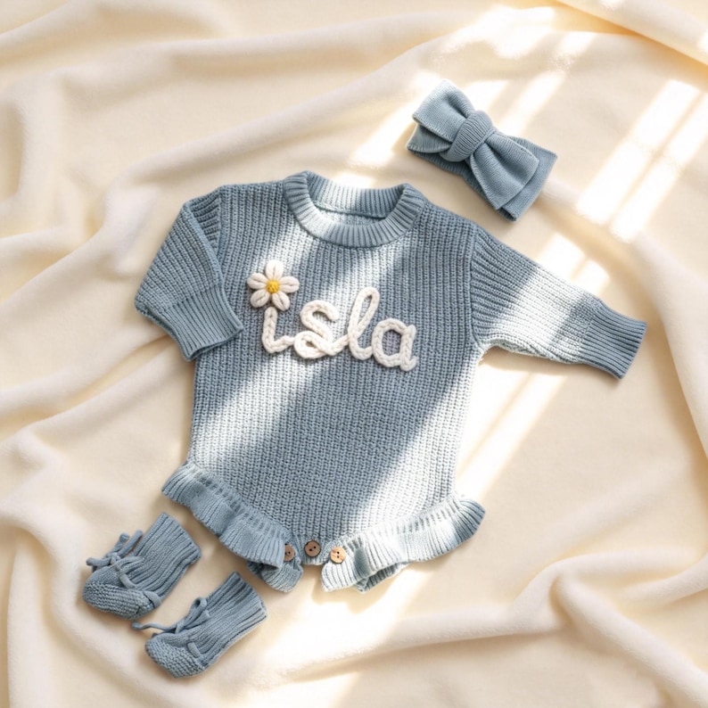 Hand Embroidered Name Baby Romper Set, Personalized Coming Home Outfit ...