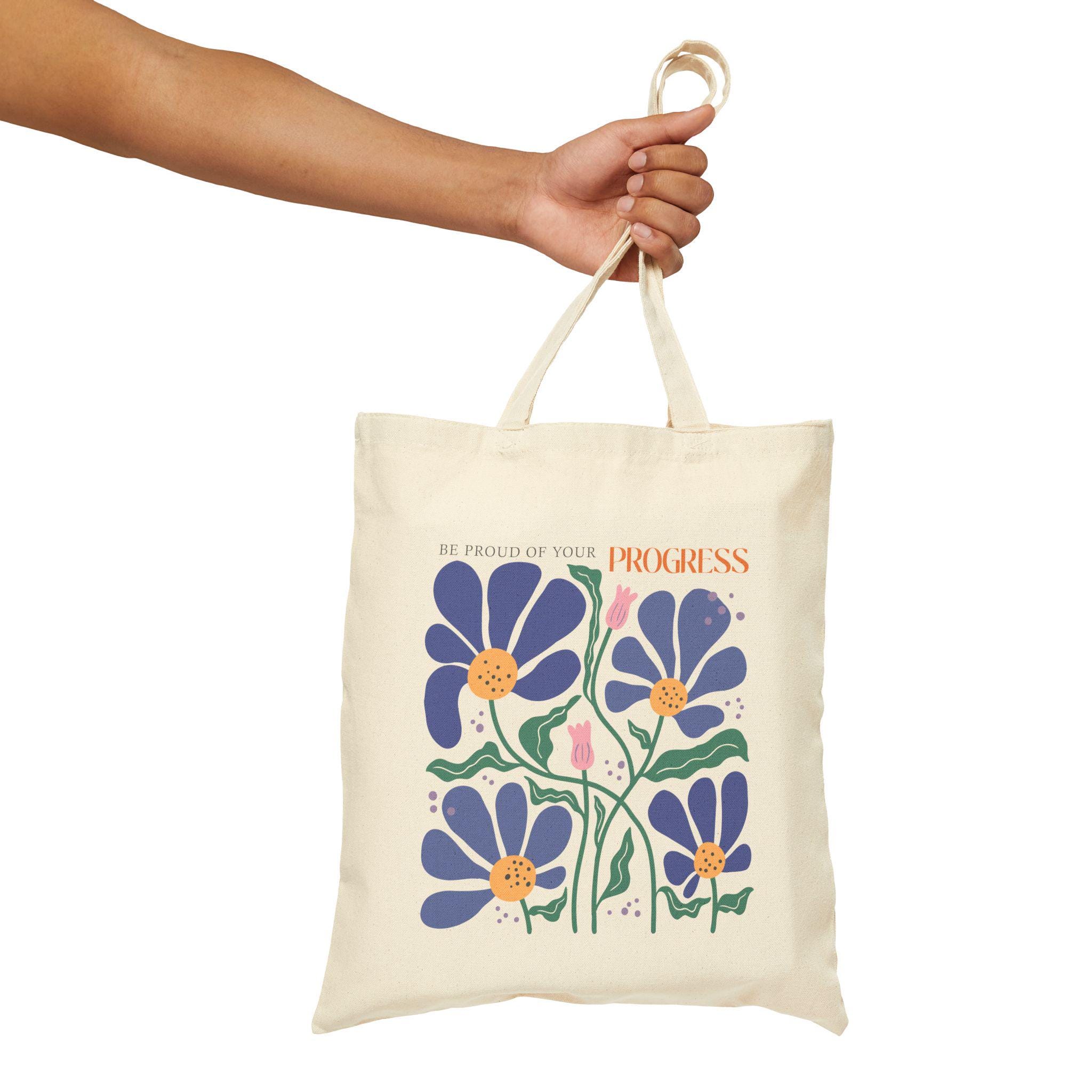 Floral Progress Tote Bag | Eco-friendly Cotton Canvas | Gift for Her ...