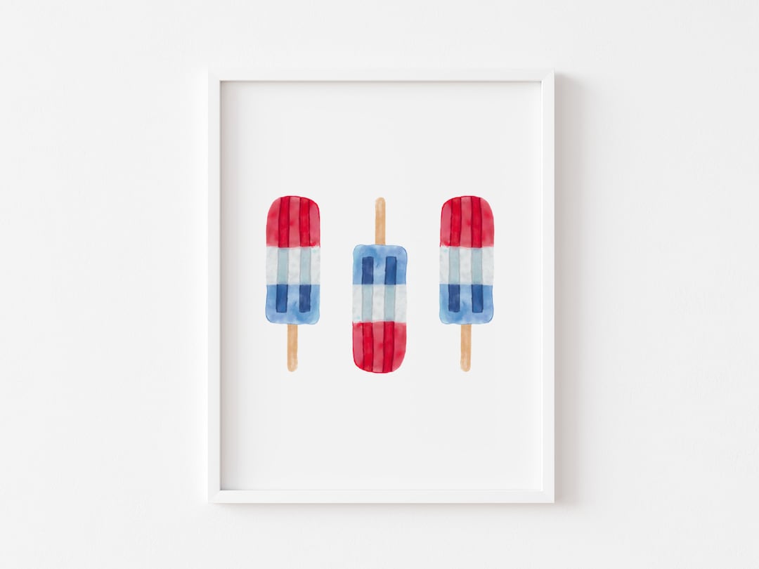 Red White and Blue Popsicle Art | Watercolor 4th of July Decor ...