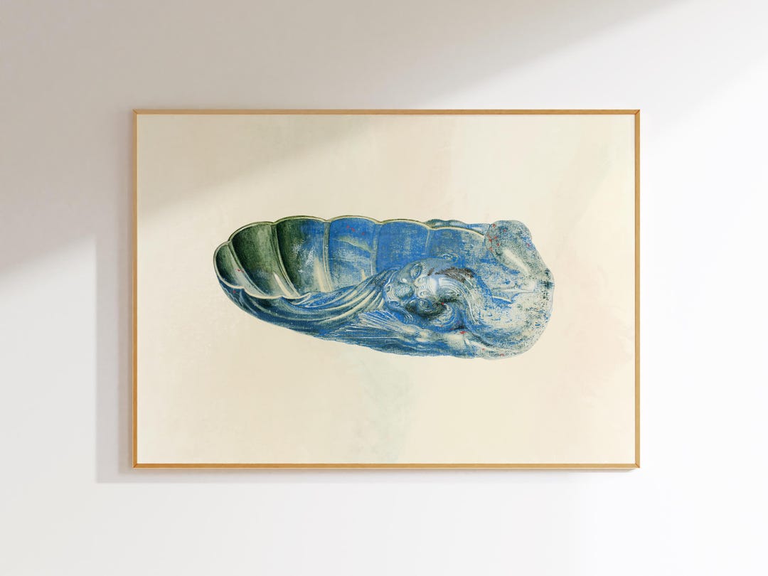Blue Seashell Print | Vintage Beach Print | Vintage Wall Art Coastal ...