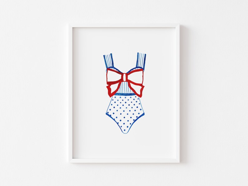 Retro Bathing Suit Print | Watercolor Coastal Wall Art | Beach Decor ...
