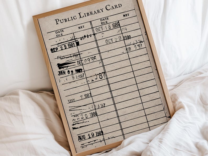 Vintage Library Card Print | Printable Wall Art, Book Lover Gift ...