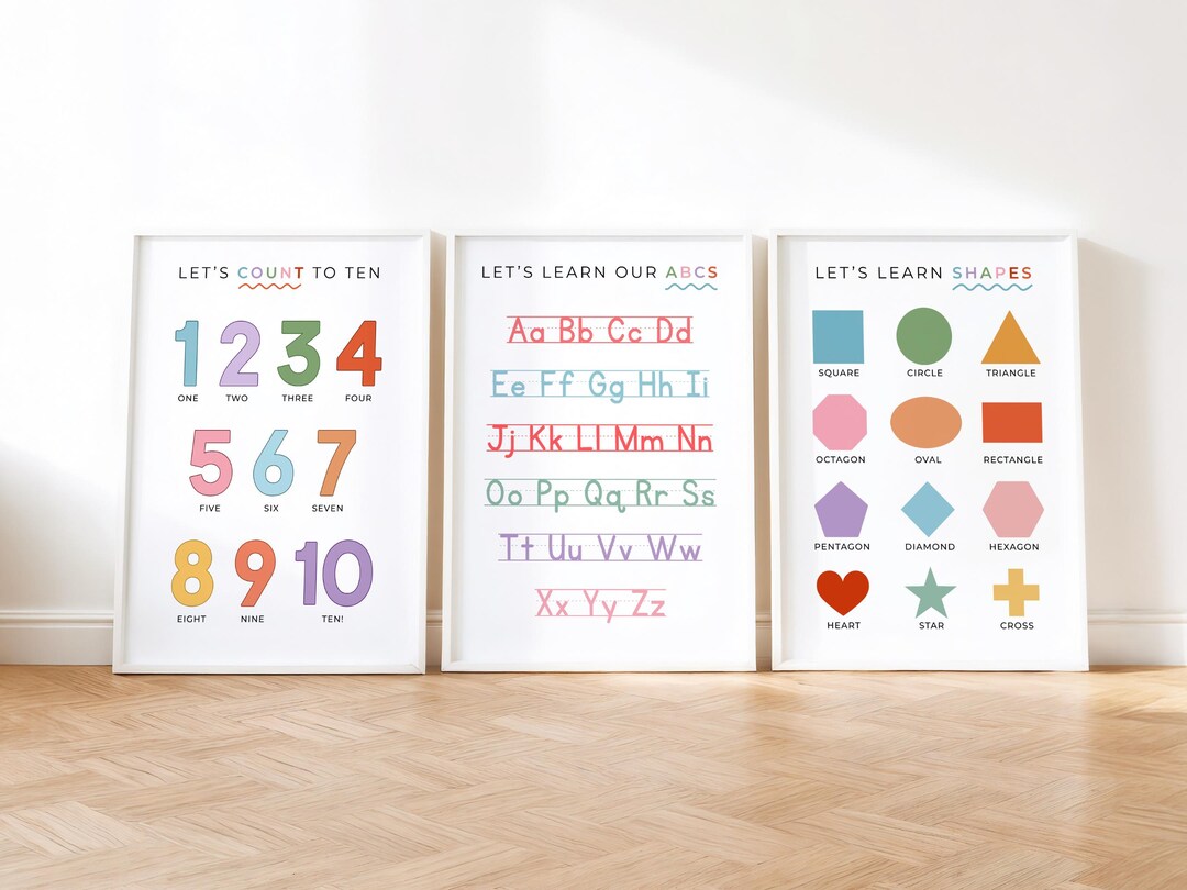 Educational Poster Set | Kids Printable Wall Art, Colorful Homeschool ...