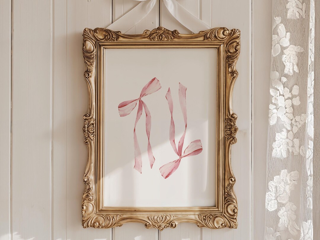 Coquette Ribbon Pink Bow Print | Watercolor Printable Wall Art | Preppy ...