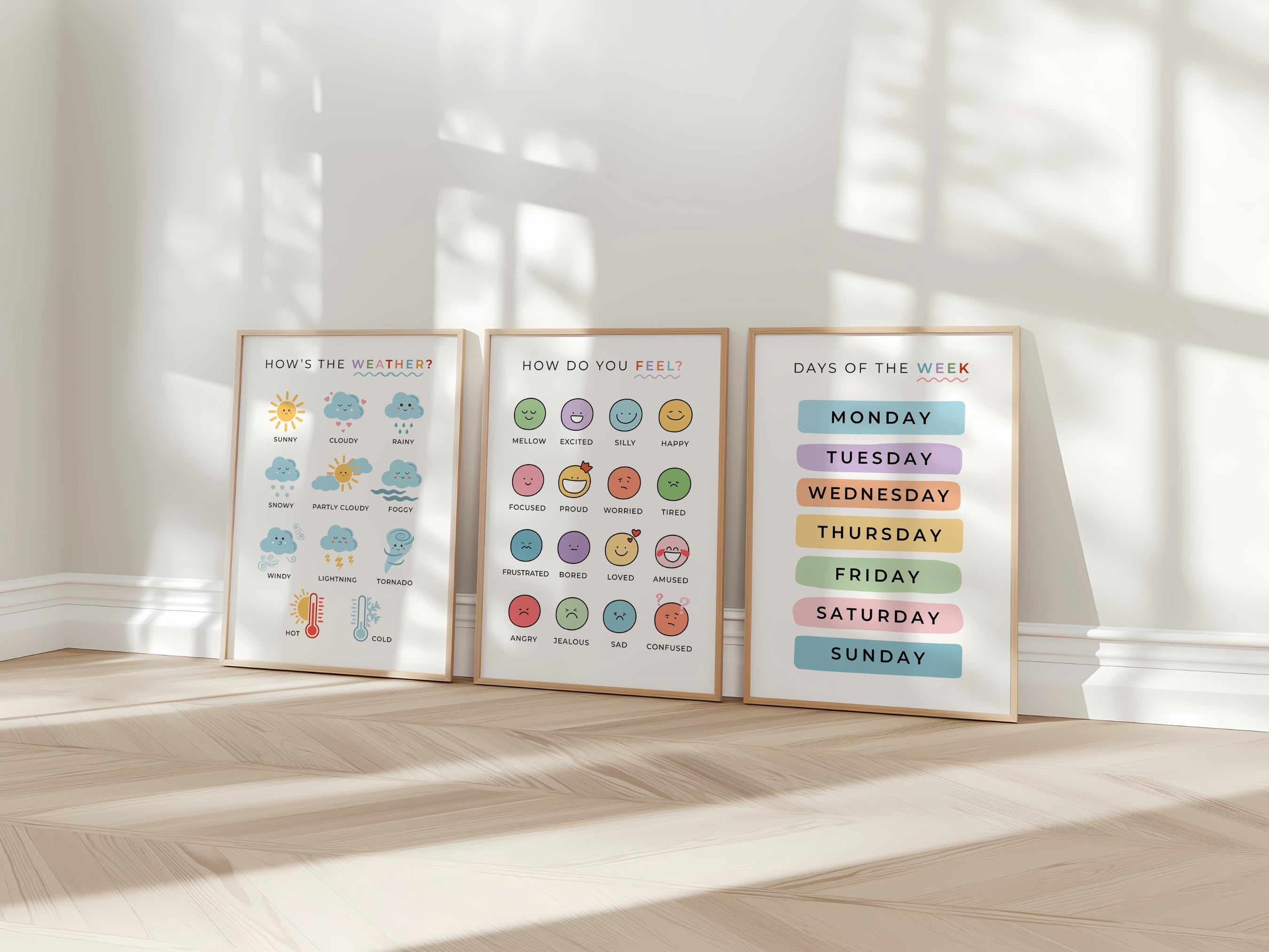 Educational Posters Set: Abcs, Numbers, Shapes - Playroom & Classroom ...