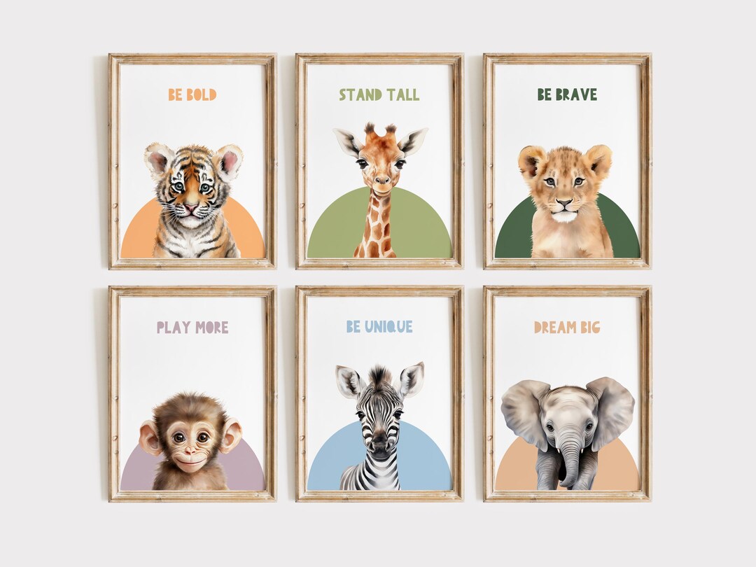 Safari Nursery Print Set: Watercolor Jungle Animals & Positive ...