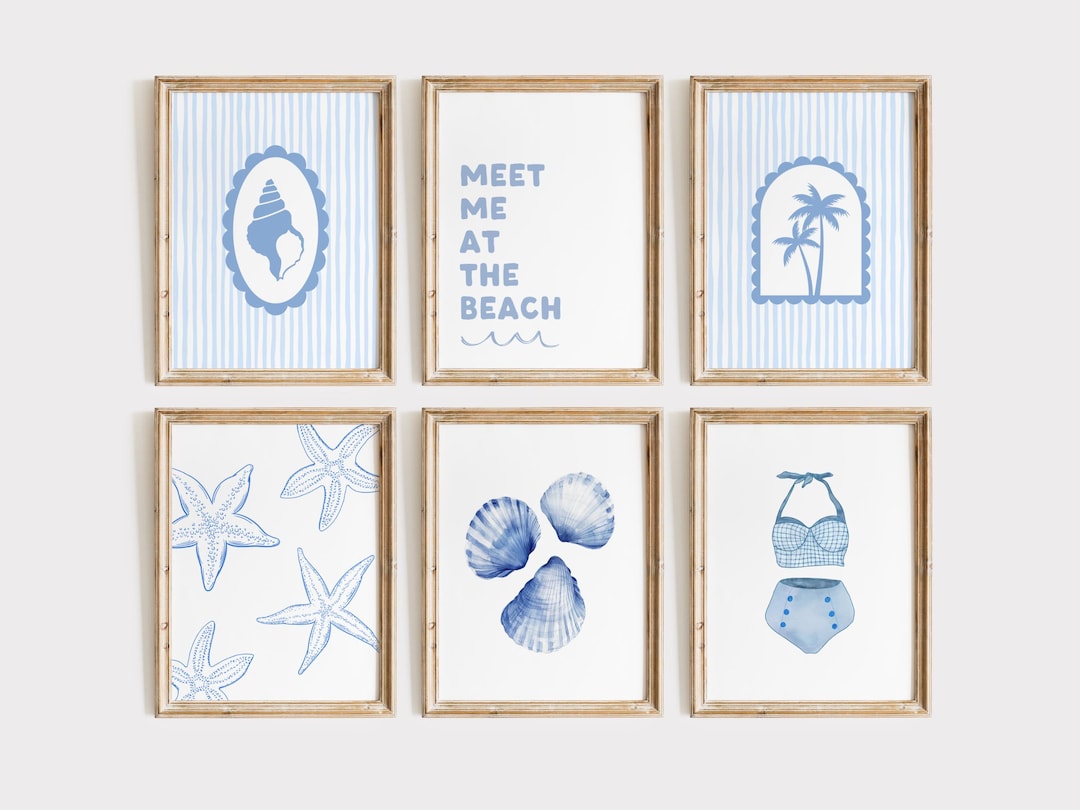 Blue Beach Print Set of 8 | Coastal Printable Wall Art Bundle, Summer ...