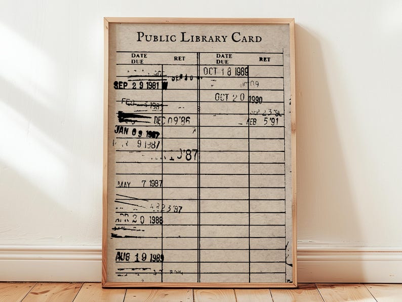 Vintage Library Card Print | Printable Wall Art, Book Lover Gift ...