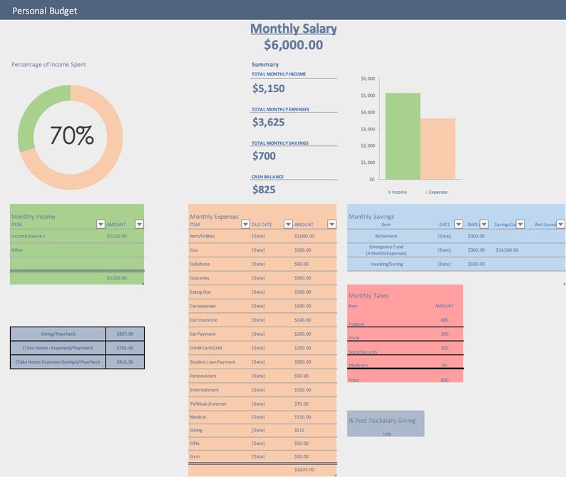 Editable Excel Budget Template Simple Monthly Personal Finance Planner ...