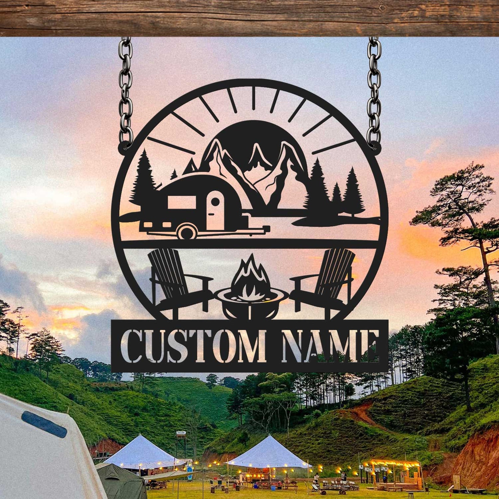 Custom Happy Campers Metal Yard Sign With LED Lights, Camping Car ...