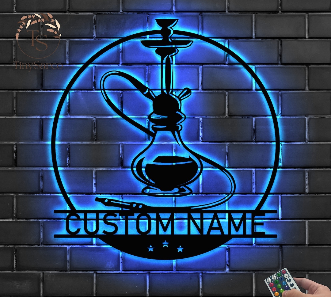 Personalized Shisha Hookah Metal Wall Art LED Light, Shisha Hookah Gift ...