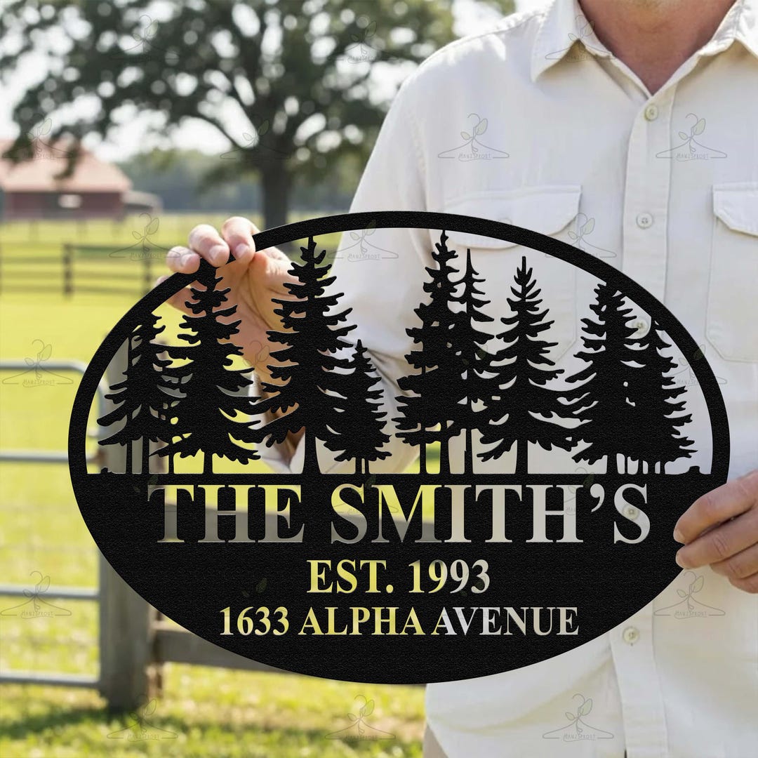 Custom Pine Tree Metal Sign: Personalized Family Name, Established Year ...