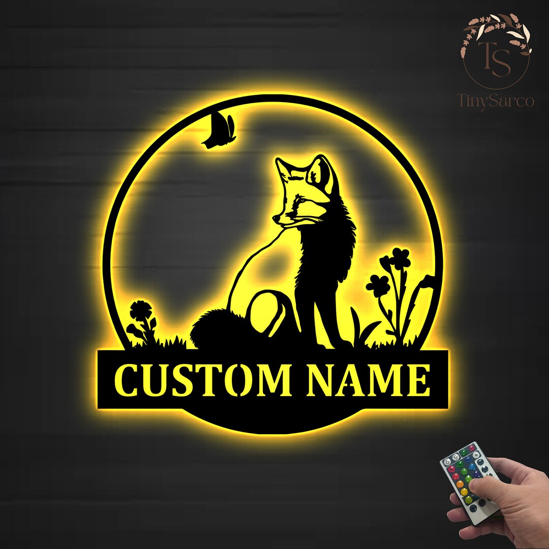 Personalized Fox Metal Wall Led Signs, Custom Metal Fox Decor, Fox Name ...