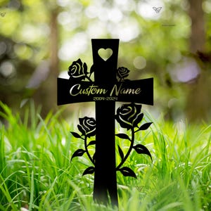 Personalized Metal Cross Memorial Stake, in Memory Cross,grave Marker ...