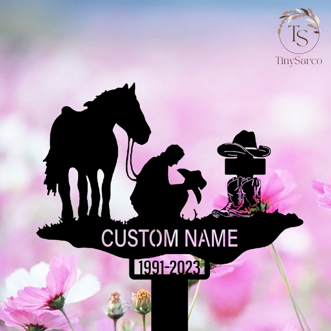 Personalized Cowboy Memorial Stake, Cowboy Boot Hat With Wings, Cowboy ...