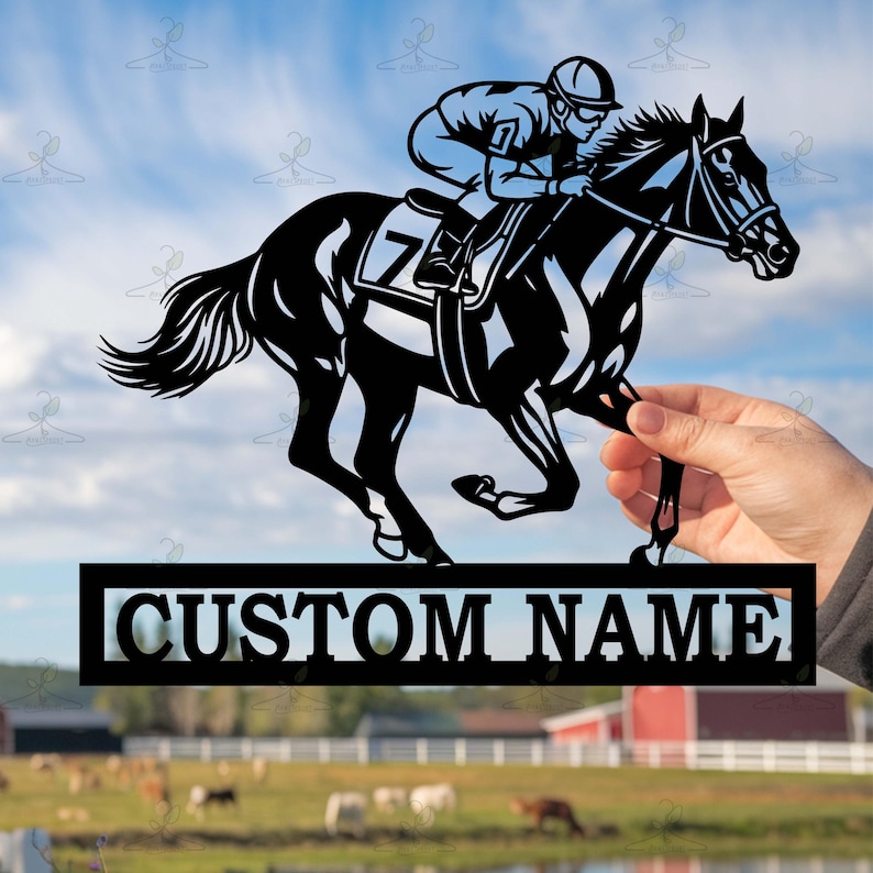 Jockey and Horse Custom Name Sign, Custom Horse Racing Metal Wall Art ...