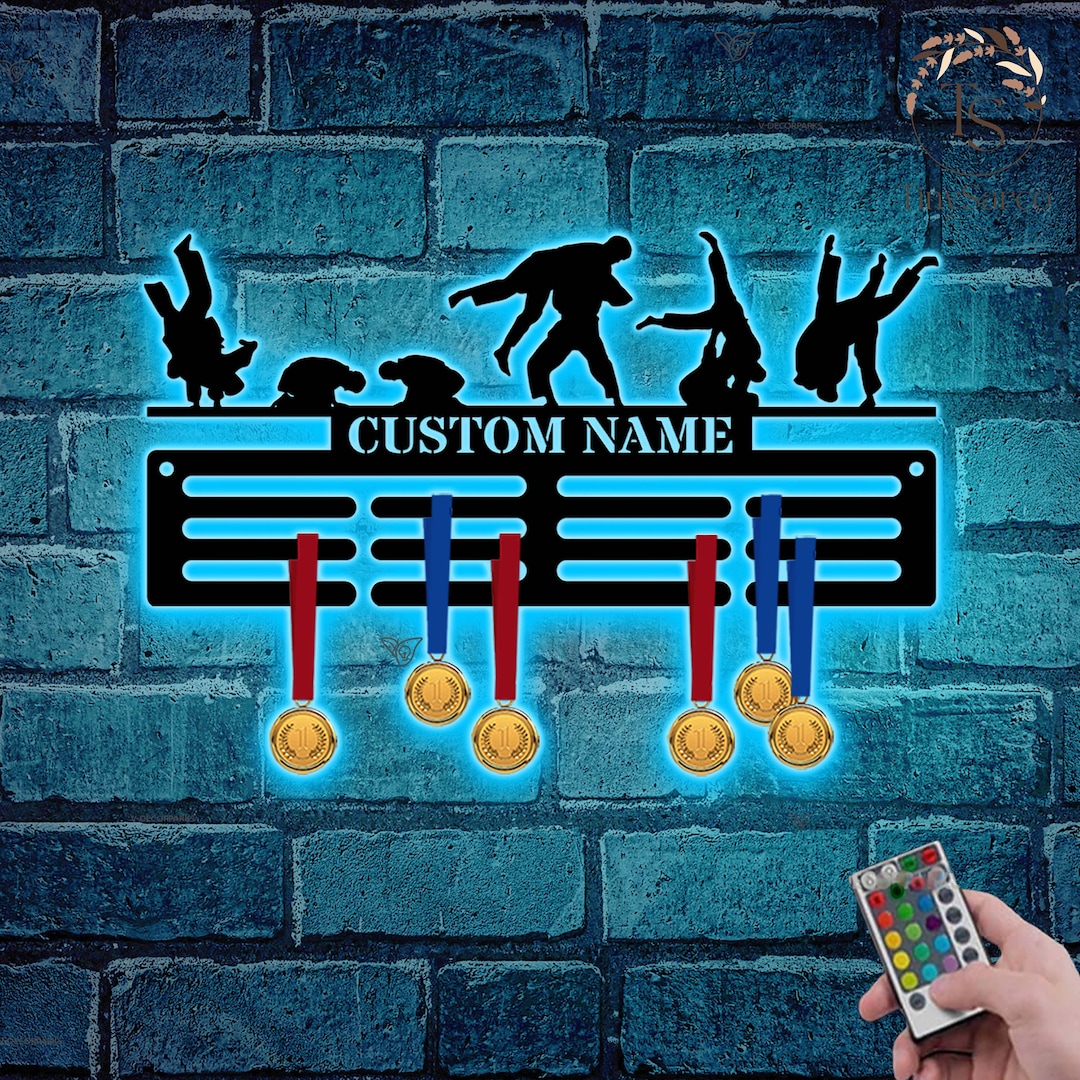 Jiu Jitsu Medal Hanger Metal Wall Art Led Light Custom, Jiu Jitsu ...
