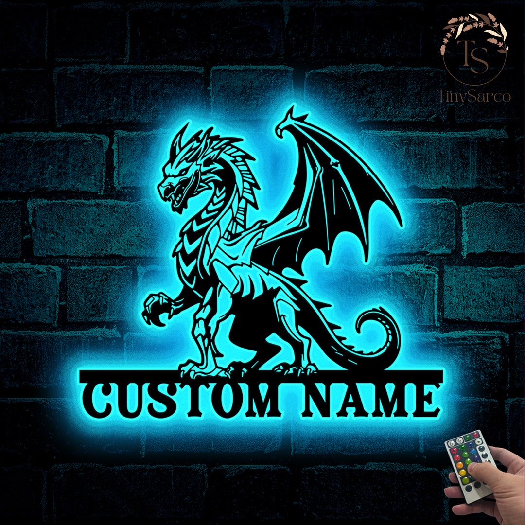 Custom Dragon Metal Wall Art With LED Lights, Dragon Lover Gift, Dragon ...