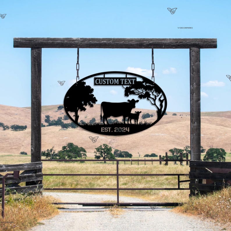 Personalized Cow Oval Farm Sign | Custom Metal Ranch Name Sign |cow and ...