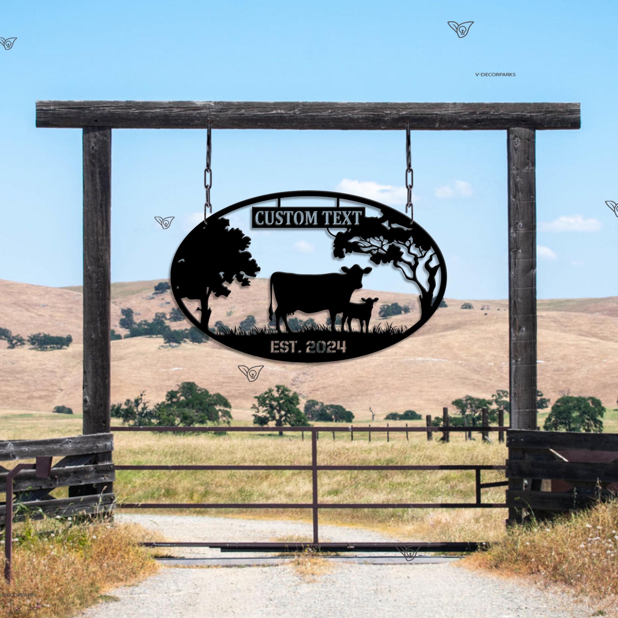 Personalized Cow Oval Farm Sign | Custom Metal Ranch Name Sign |cow and ...