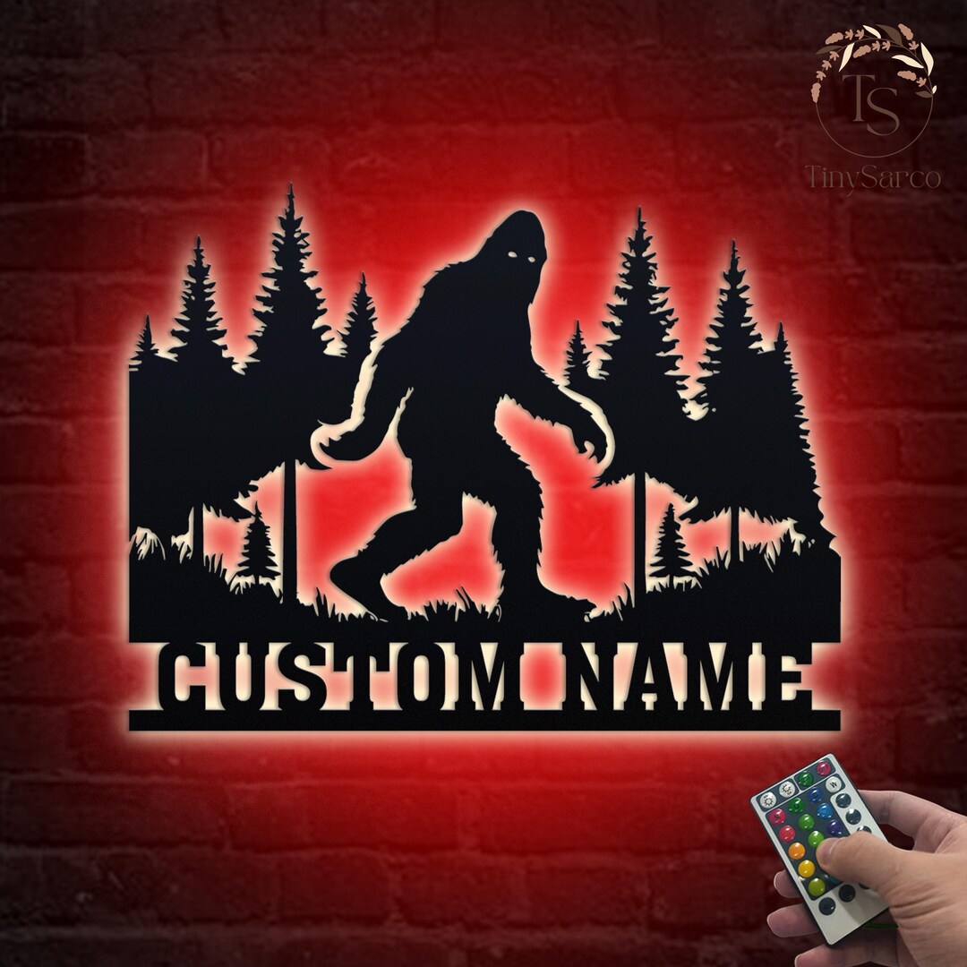 Bigfoot Metal Wall Art Led Light Custom, Bigfoot in Forest, Sasquatch ...