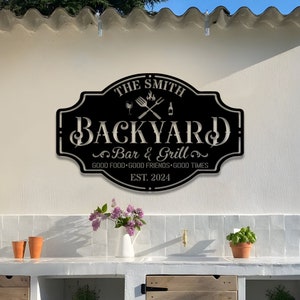 Personalized Backyard Sign LED Custom Bar & Grill Sign Metal Sign Bar ...