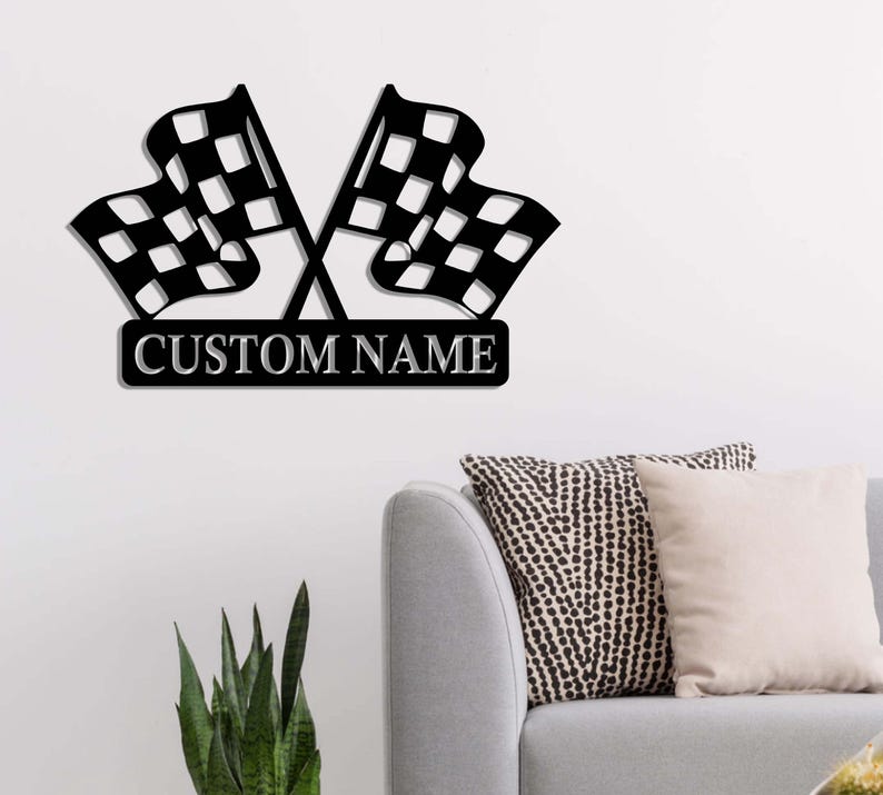 Custom Checkered Flag Racing Sign Led Light, Checkered Flag Monogram ...