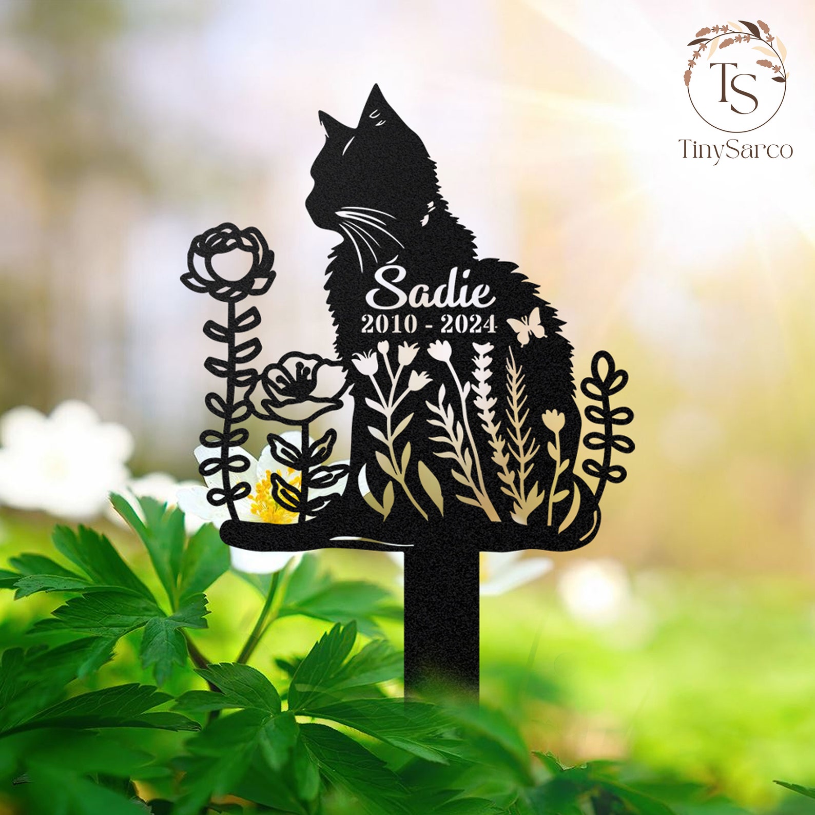 Cat Metal Memorial Stake With Flowers, Cat Grave Marker,custom Cat ...