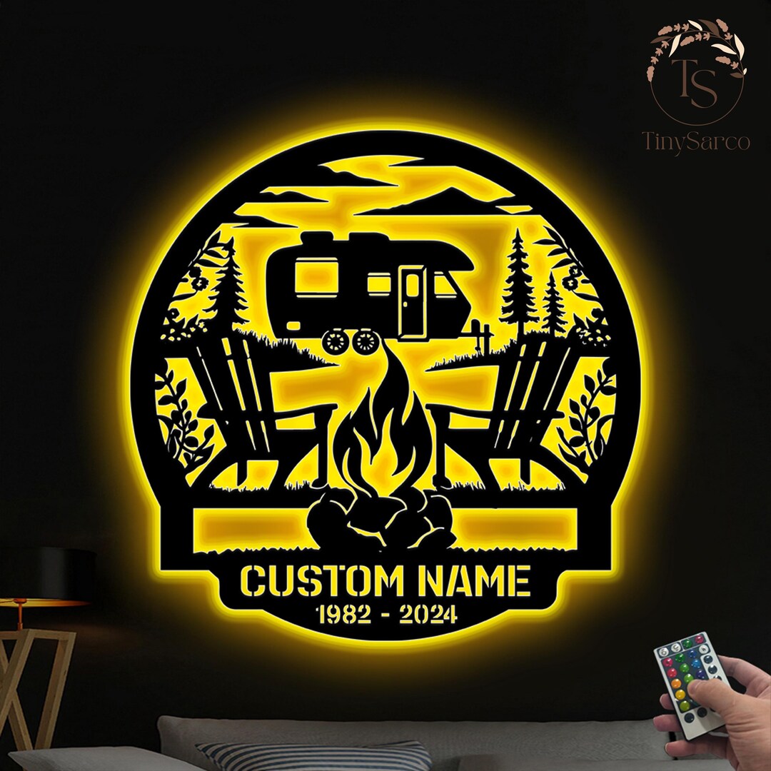 Personalized Metal Campfire Sign With Led Lights, Custom Cabin Sign ...