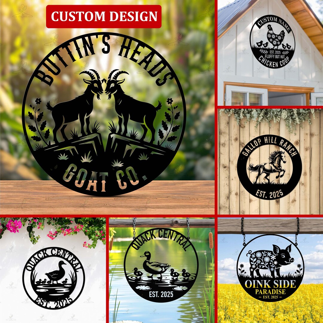 Personalized Farm Animal Metal Sign, Custom Ranch Name Plaque, Chicken ...