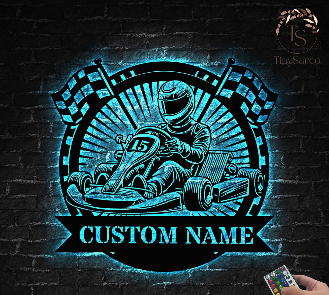 Custom Go Kart Racing Metal Sign With LED Lights, Personalized Go Kart ...