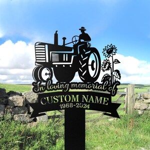 Custom Farmer Tractor Memorial Stake, Farm Garden Metal Yard Art, Farm ...