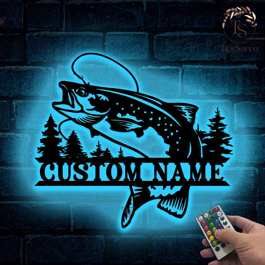 Trout Fishing Metal Wall Art With Led Light Custom, Char Fishing Gifts ...