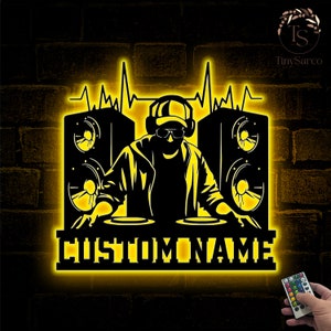 Custom DJ Disc Jockey Metal Sign Wall Art With Led Lights, Music Room ...