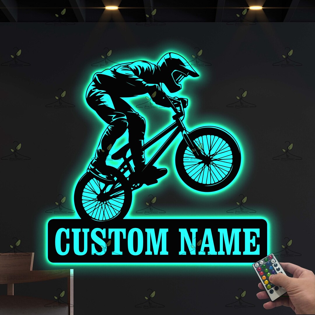 Custom BMX LED Metal Sign, Personalized Bike Rider Wall Light, Extreme ...