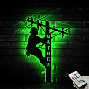 Lineman Metal Sign LED Custom, Handmade Lineman Gift, Lineman Sign ...