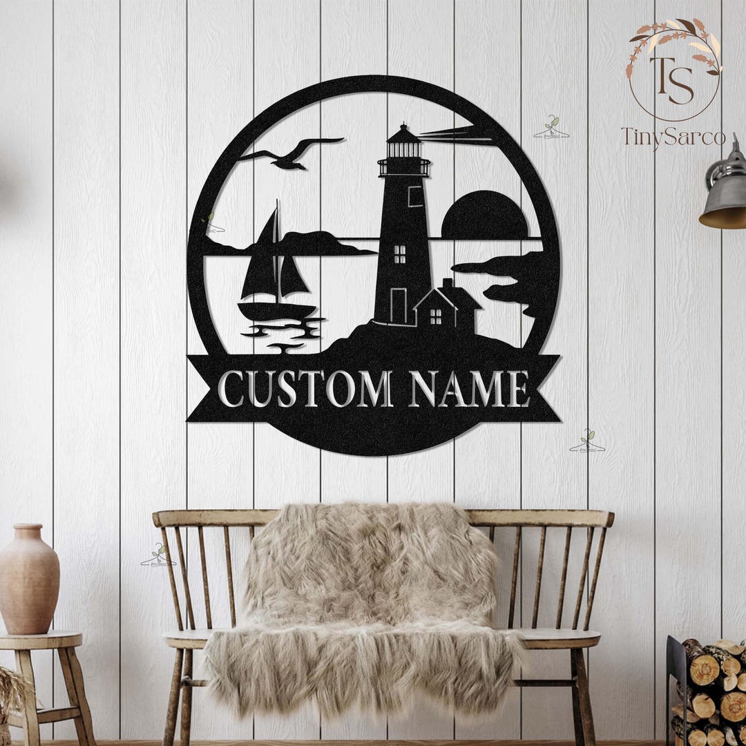 Custom Lighthouse Metal Sign | Personalized Beach | Lake House Decor ...