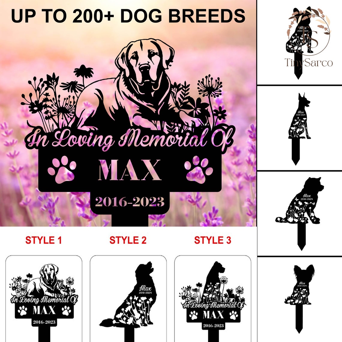 Dog Breed Metal Sign, Custom Dog Memorial Stake, Dog Loss, Metal Stake ...